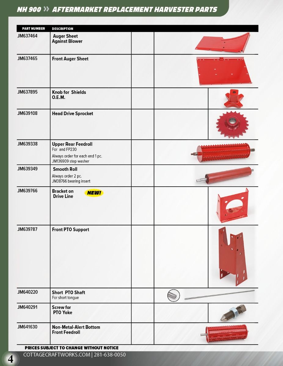 NH 900 Harvester Parts
