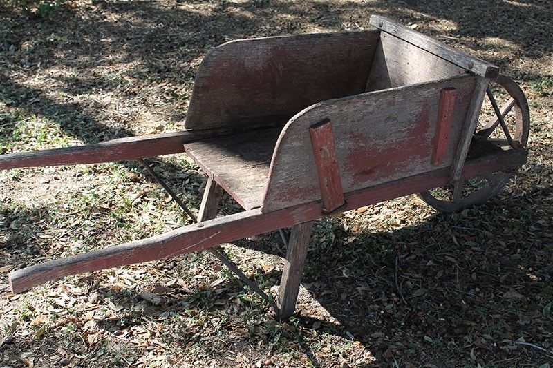 Old Fashioned Reproduction Wood and Metal Spoke Wheelbarrows