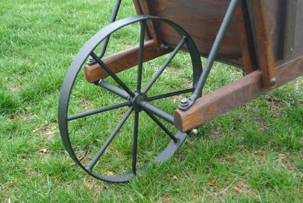 Old Fashioned Reproduction Wood and Metal Spoke Wheelbarrows